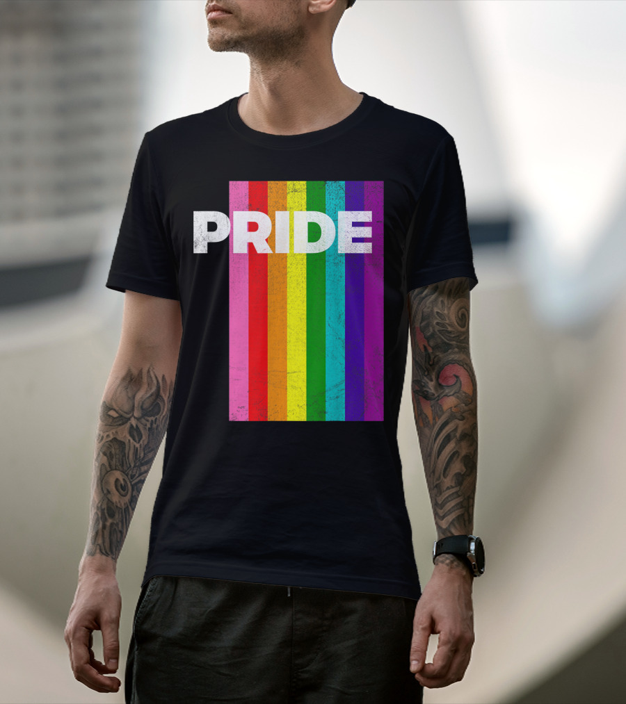 PRIDE Distressed Rainbow Stripes T-Shirt