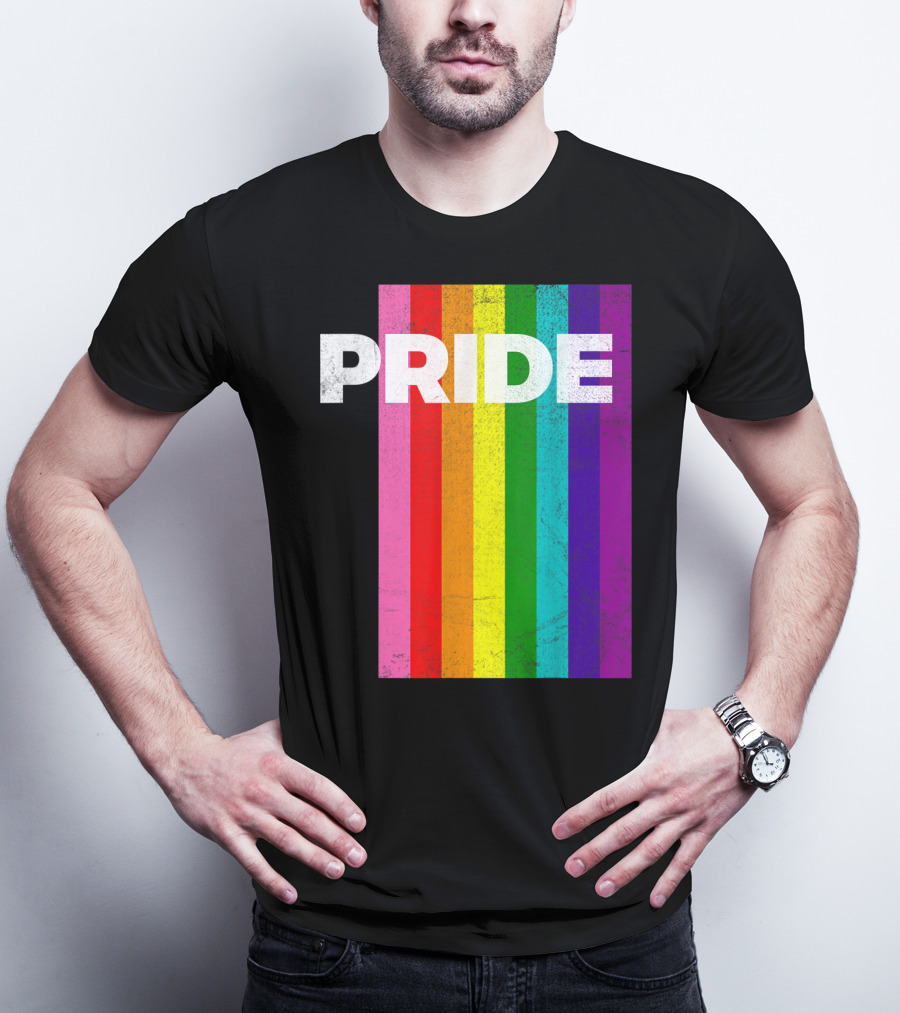 PRIDE Distressed Rainbow Stripes T-Shirt