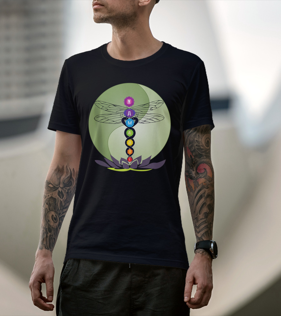 Namaste Chakra Dragonfly With Lotus And Yin Yang T-Shirt