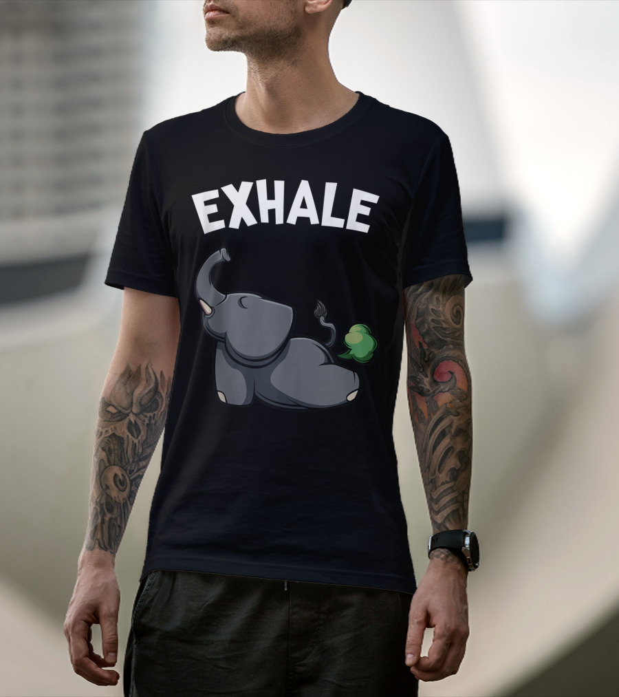 Exhale Funny Cute Farting Elephant Yoga Namaste Workout T-Shirt