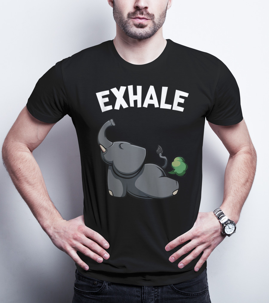 Exhale Funny Cute Farting Elephant Yoga Namaste Workout T-Shirt