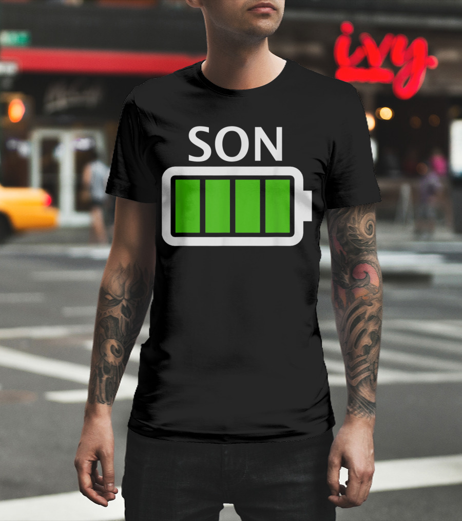 Family Matching Funny Son Fully Charged Battery T-Shirt