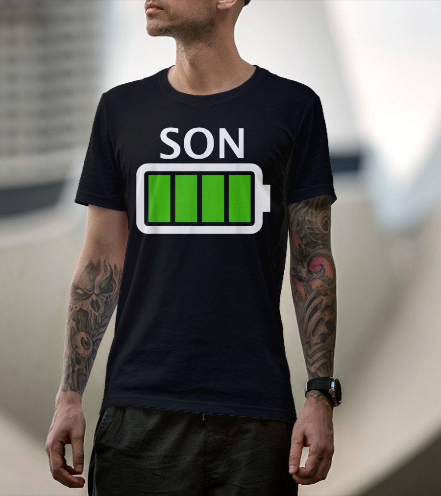 Family Matching Funny Son Fully Charged Battery T-Shirt