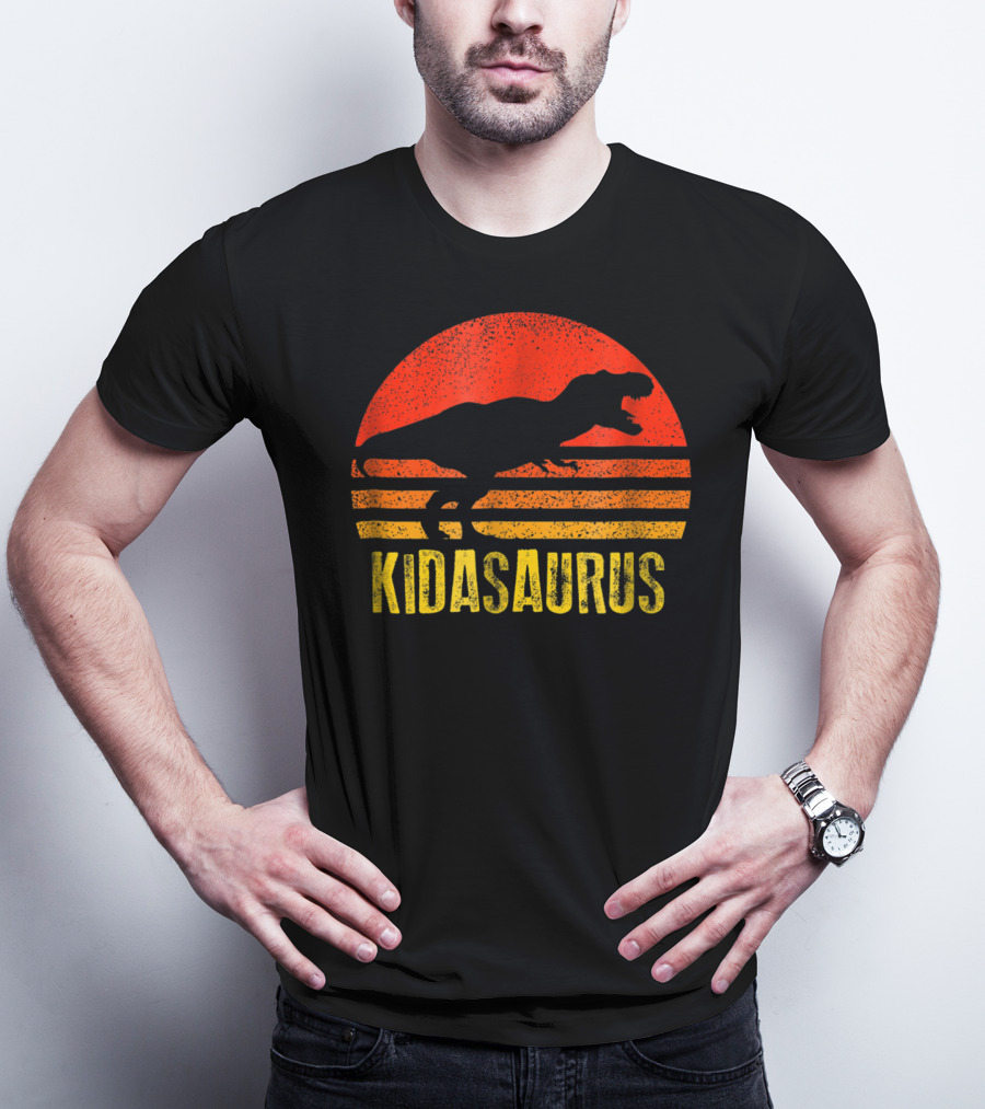 Kidasaurus Dinosaur Silhouette Vintage Sunset T-Shirt