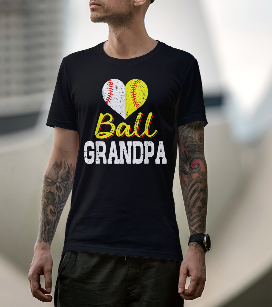 Ball Heart Baseball Softball Grandpa T-Shirt