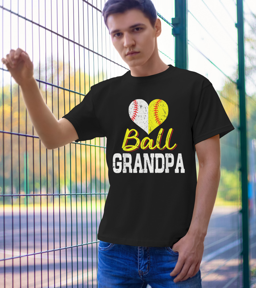 Ball Heart Baseball Softball Grandpa T-Shirt