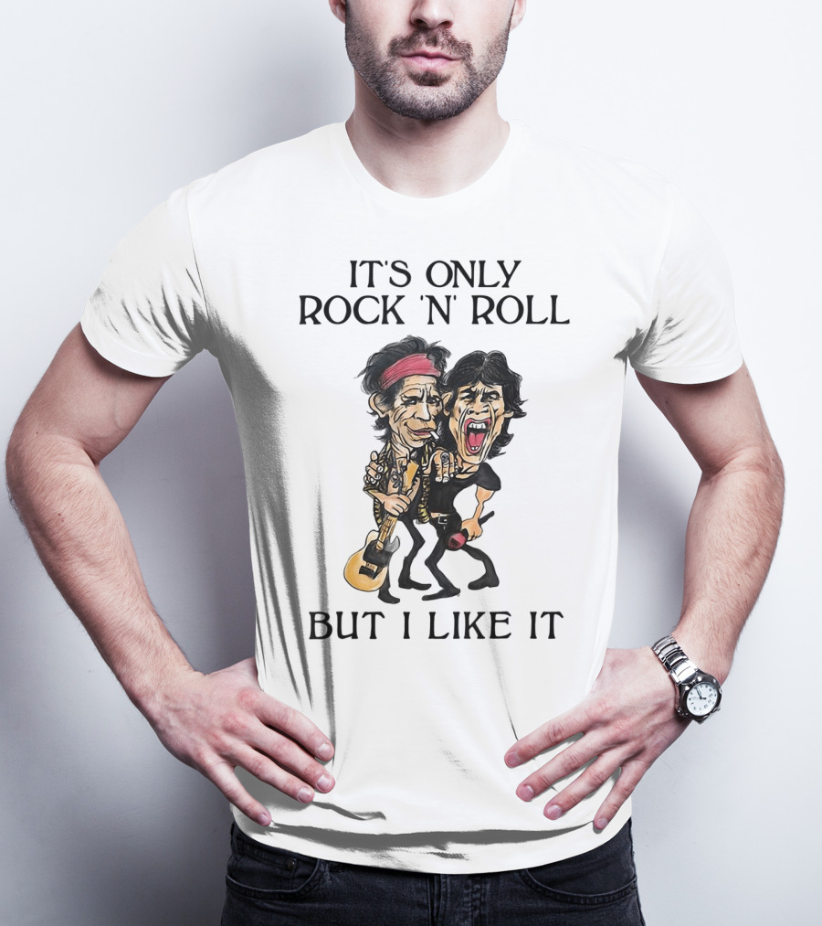 It's Only Rock 'n' Roll But I Like It Cartoon Figures With Guitar And Microphone T-Shirt