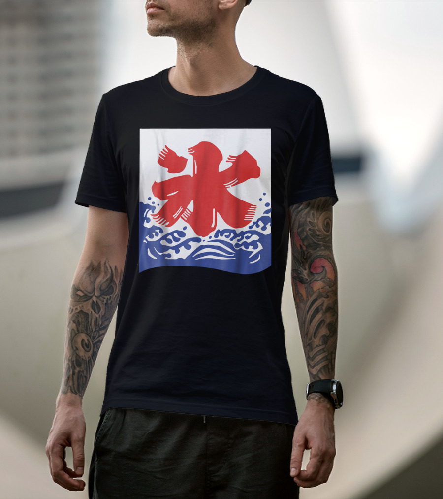 Kakigori Japanese Shaved Ice Kanji Flag With Water Waves T-Shirt