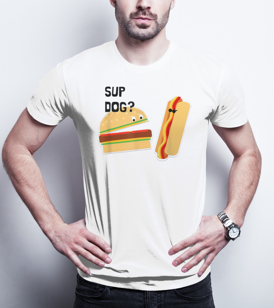 Burger And Hot Dog Sup Dog Funny Conversation T-Shirt