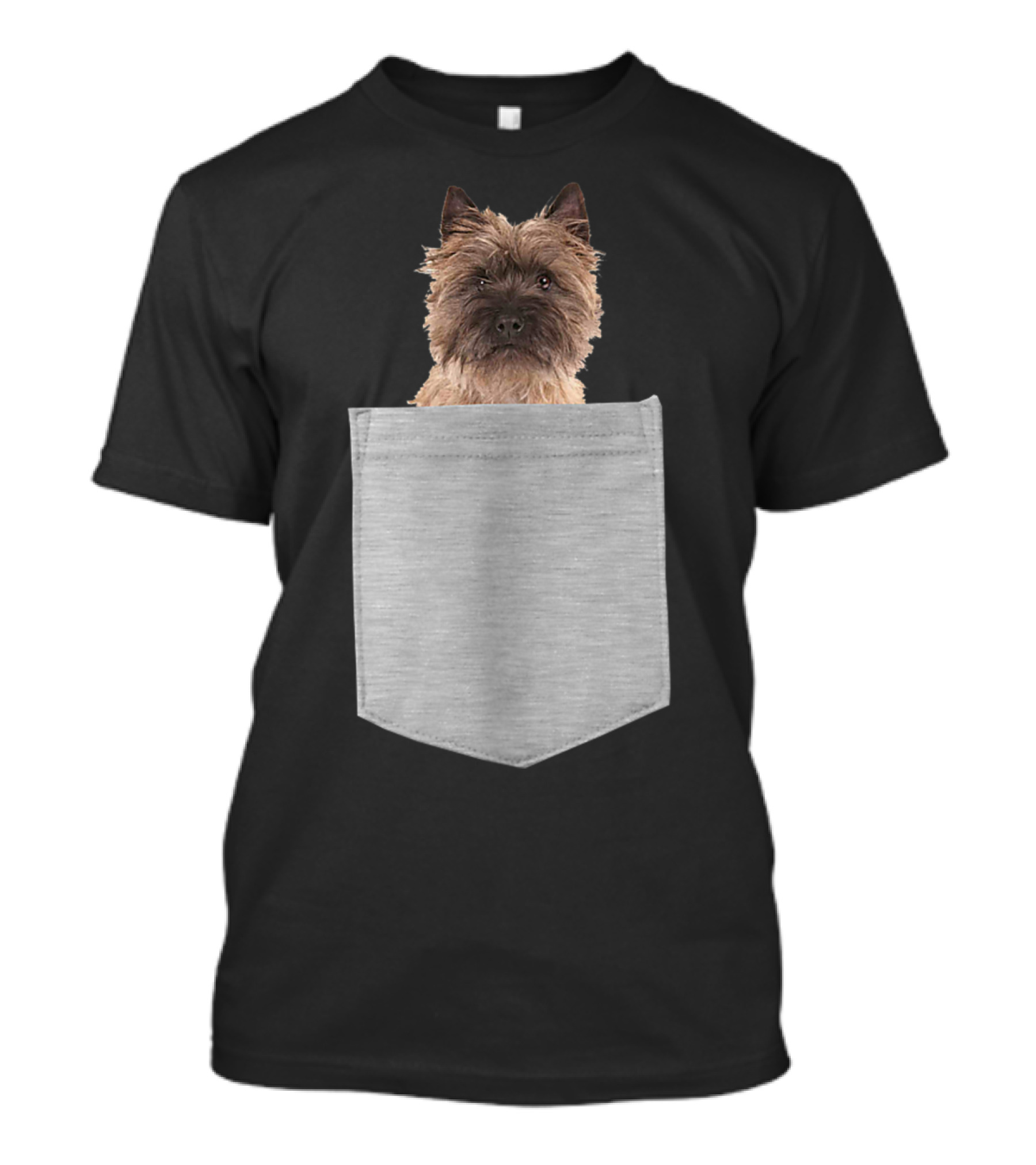Cairn Terrier Pup Peeking From Pocket T-Shirt