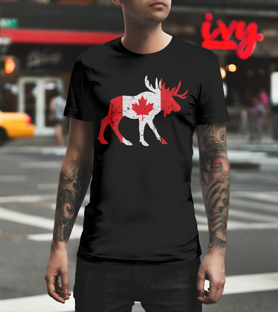 Canada Maple Leaf Moose Canadian Flag Emblem T-Shirt