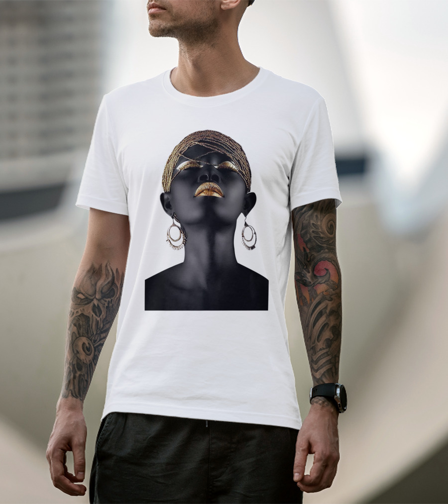Afrocentric Midnight Queen Regal Gold Embellishments T-Shirt