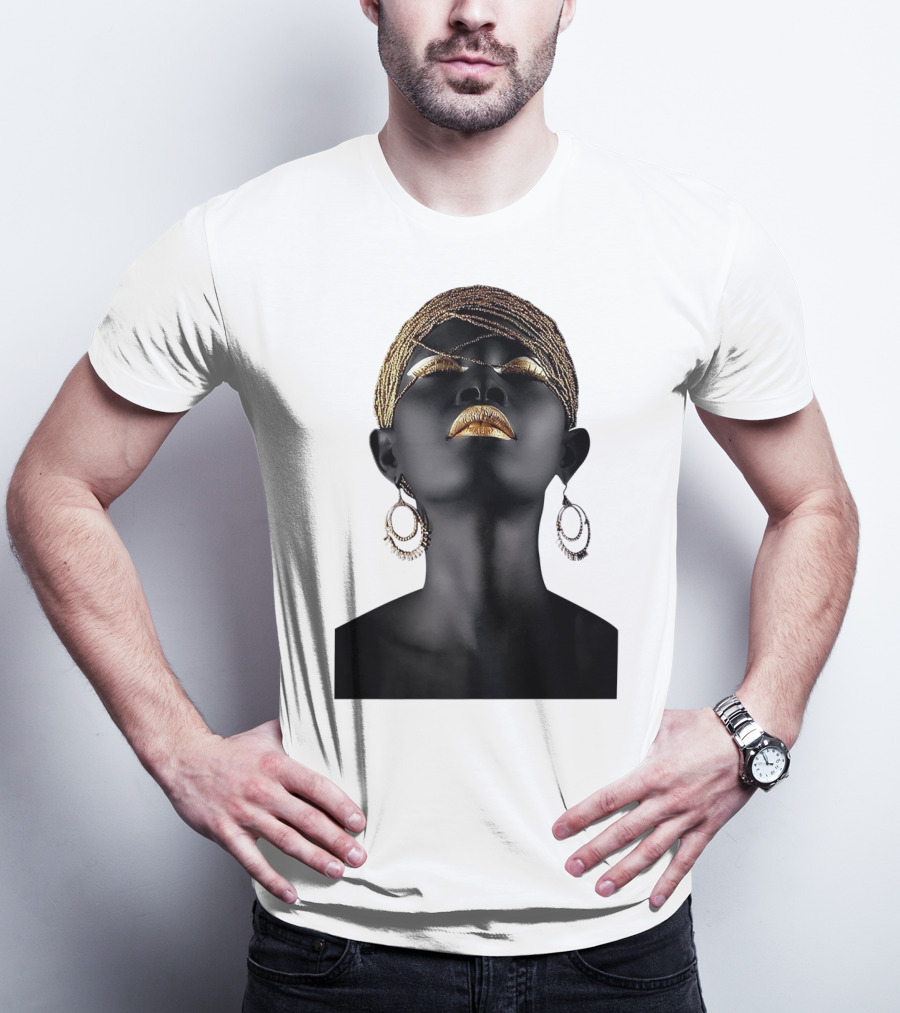 Afrocentric Midnight Queen Regal Gold Embellishments T-Shirt
