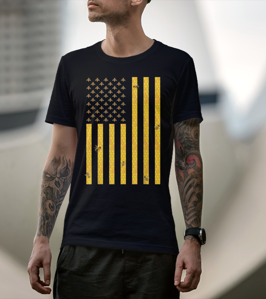 American Flag Honeycomb Honey Bee Beekeeping Beekeeper USA Patriotic T-Shirt