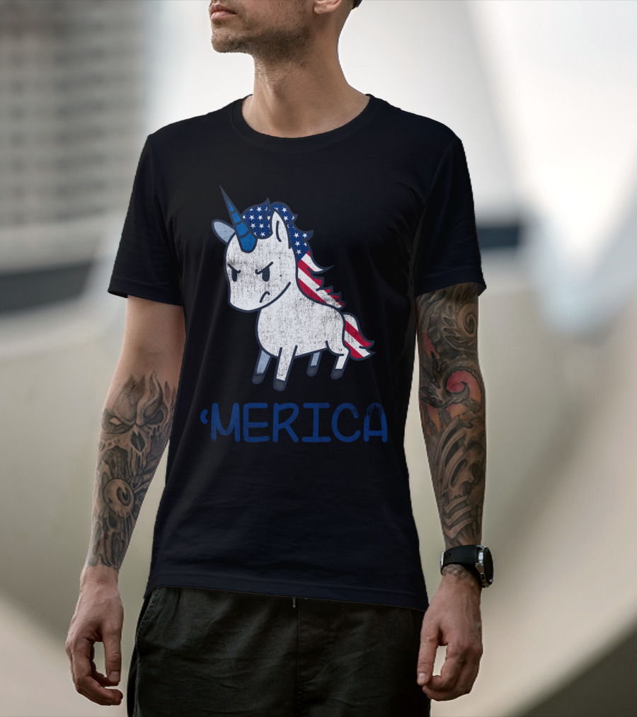 Merica Unicorn With Patriotic Stars And Stripes Mane Americorn T-Shirt