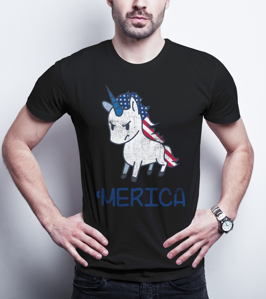Merica Unicorn With Patriotic Stars And Stripes Mane Americorn T-Shirt