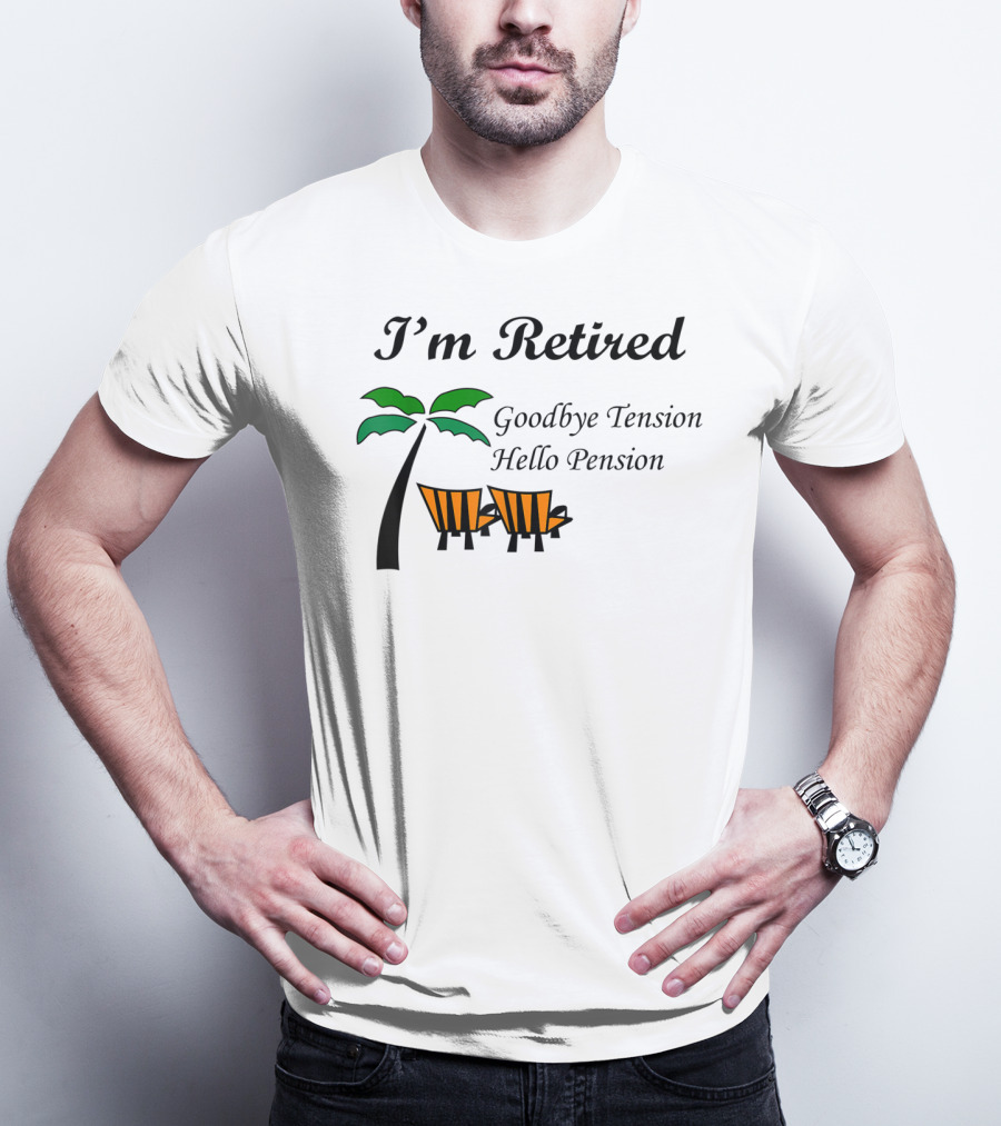I'm Retired Goodbye Tension Hello Pension Palm Tree Beach Chairs T-Shirt