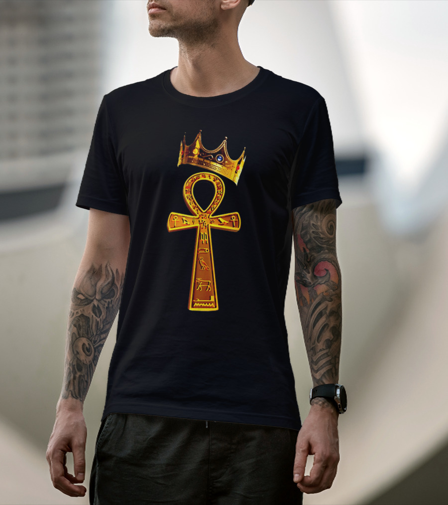 Golden Ankh Symbol With Diamond-Studded Crown T-Shirt