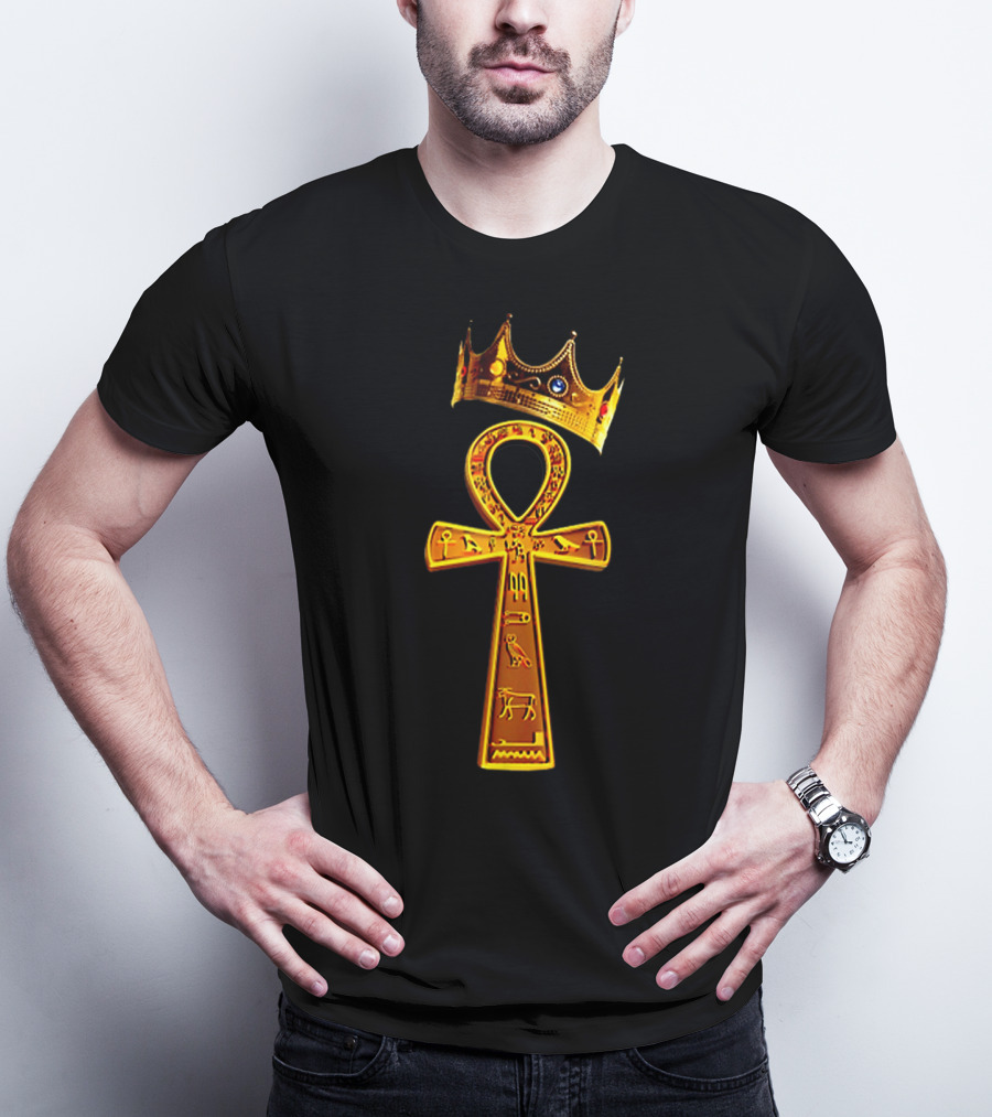 Golden Ankh Symbol With Diamond-Studded Crown T-Shirt
