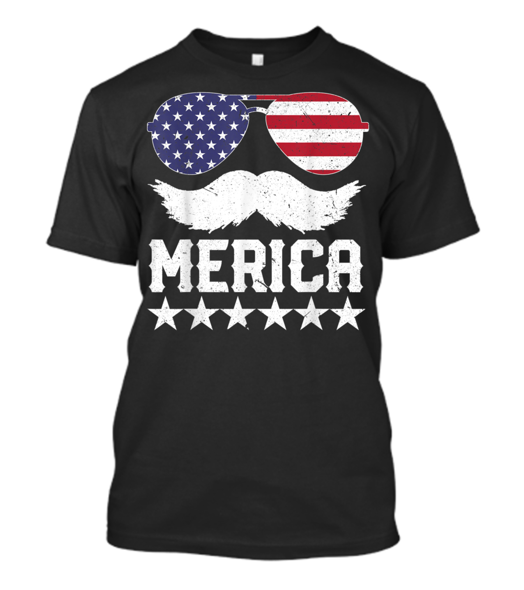 MERICA USA Flag Mustache Sunglasses Stars Independence Day T-Shirt
