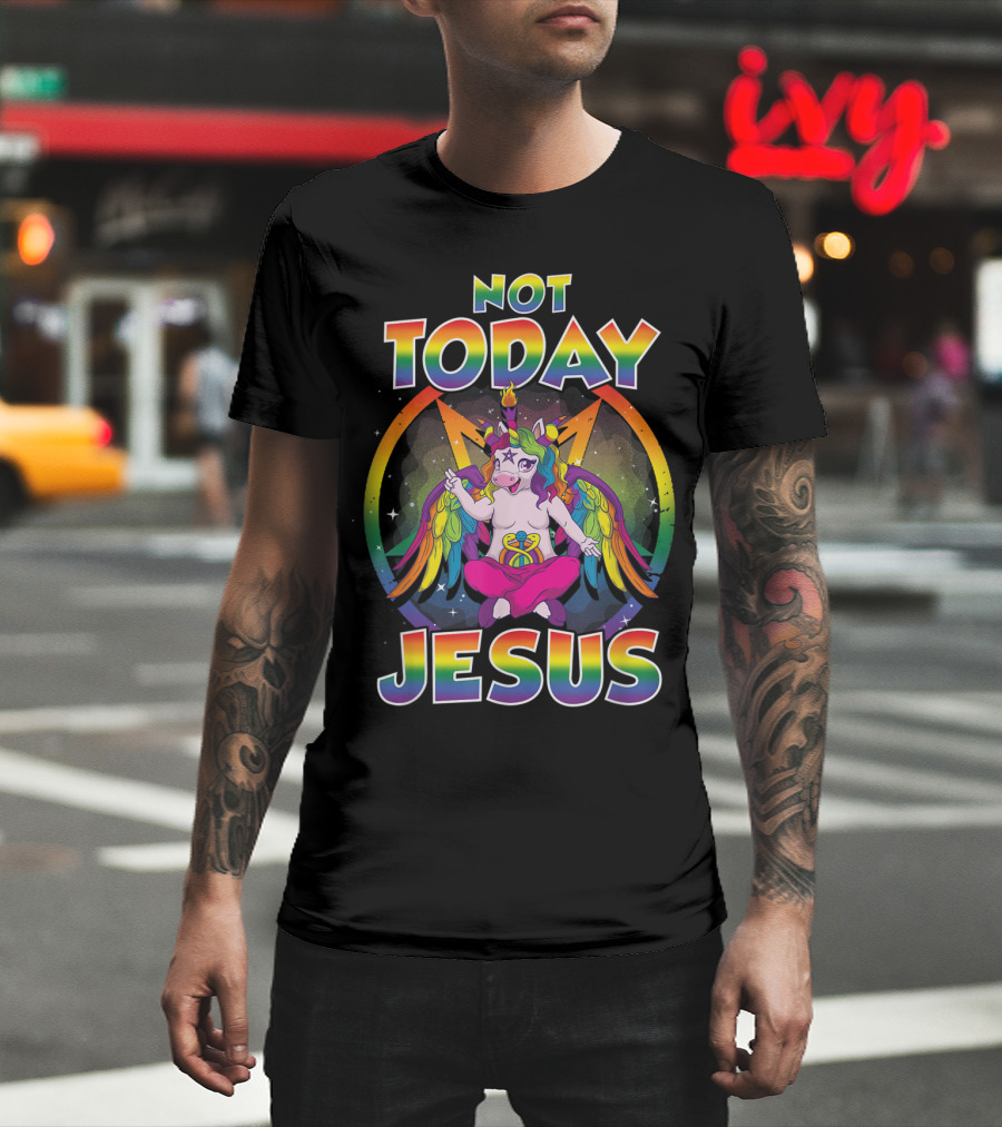 Not Today Jesus Baphomet Sigil Satanic Unicorn T-Shirt