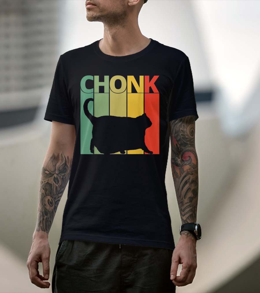 Chonk Cat Meme Funny Big Chungus Retro Stripes T-Shirt