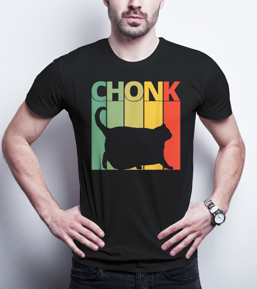 Chonk Cat Meme Funny Big Chungus Retro Stripes T-Shirt