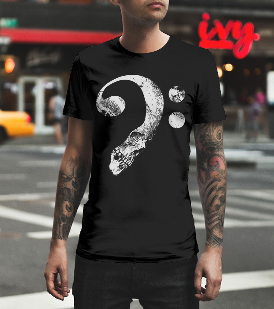 Cool Skull Bass Clef Musician Music Lover T-Shirt