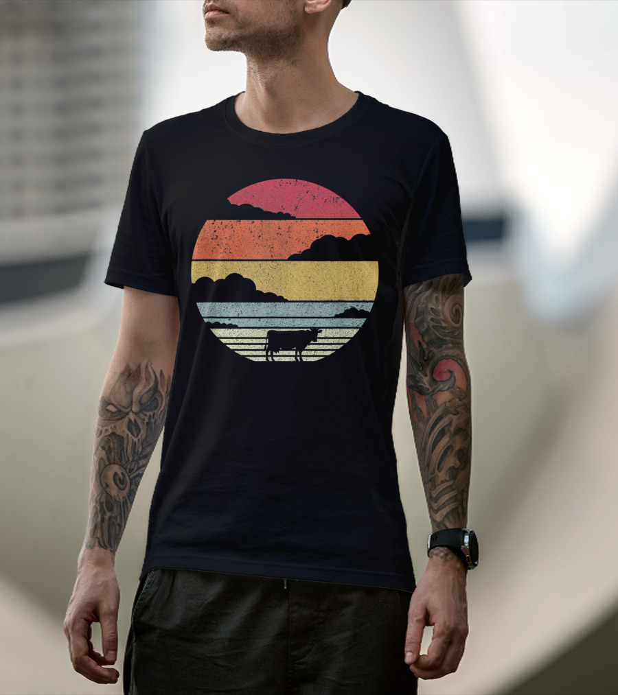 Cow Style Sunset Vintage Retro T-Shirt