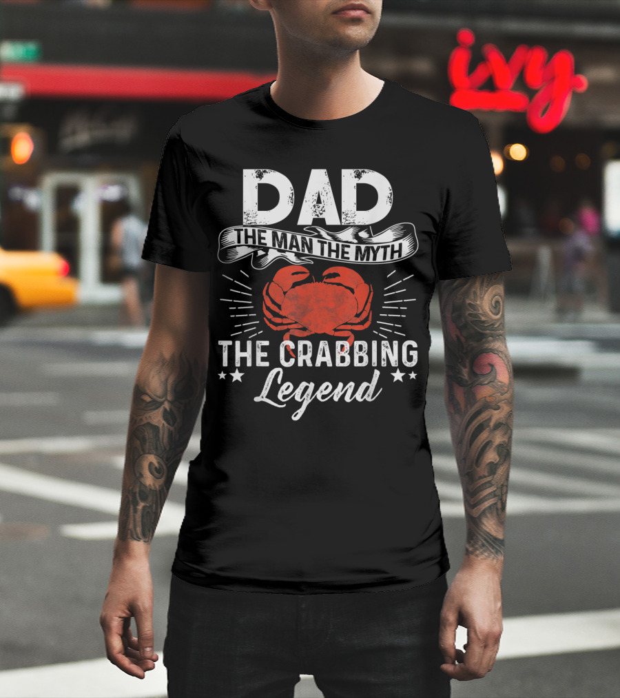 Dad The Man The Myth The Crabbing Legend Red Crab Stars Burst T-Shirt
