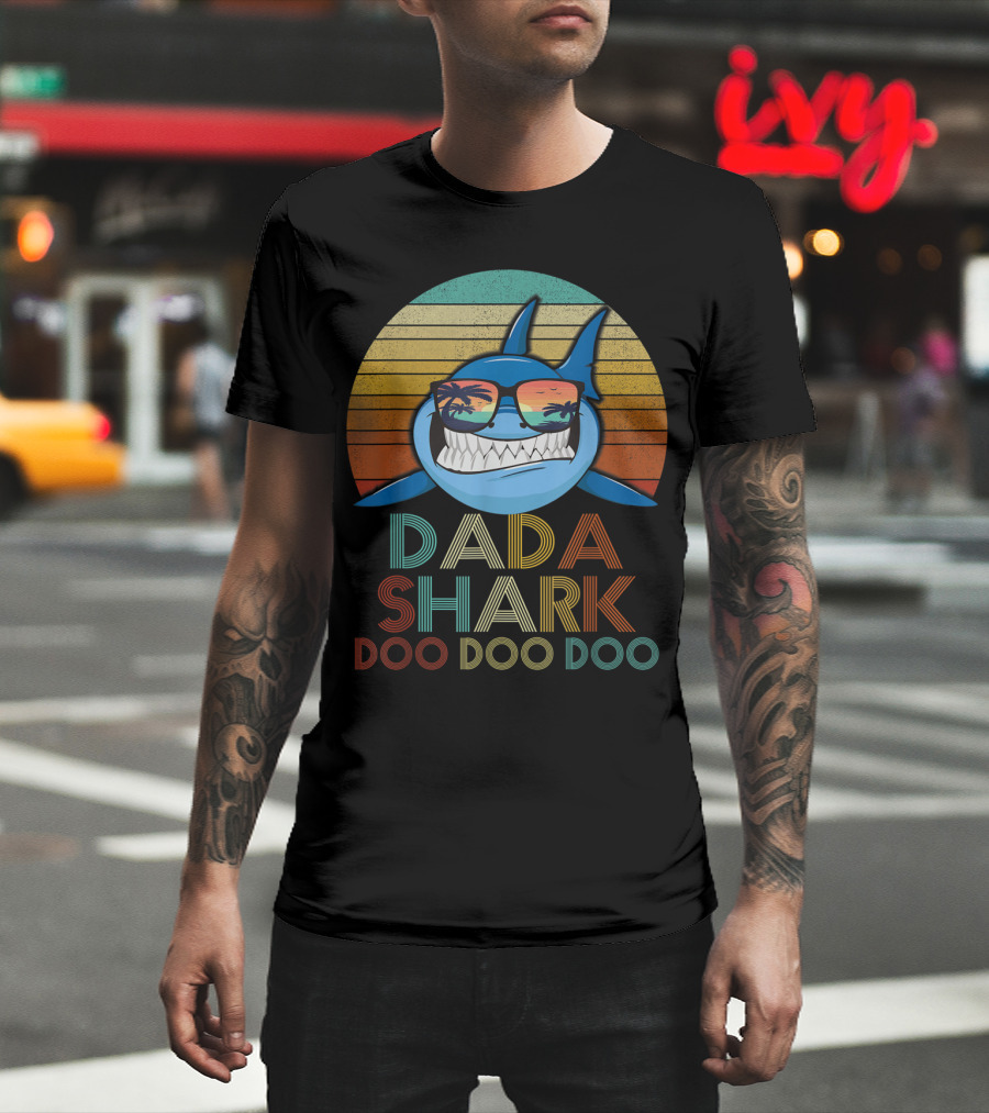 Dada Shark Doo Doo Doo Retro Sunglasses Sunset T-Shirt