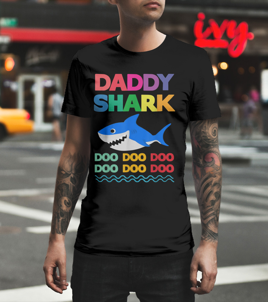 Daddy Shark Doo Doo Doo Baby Mommy Shark Funny Colorful Wave T-Shirt