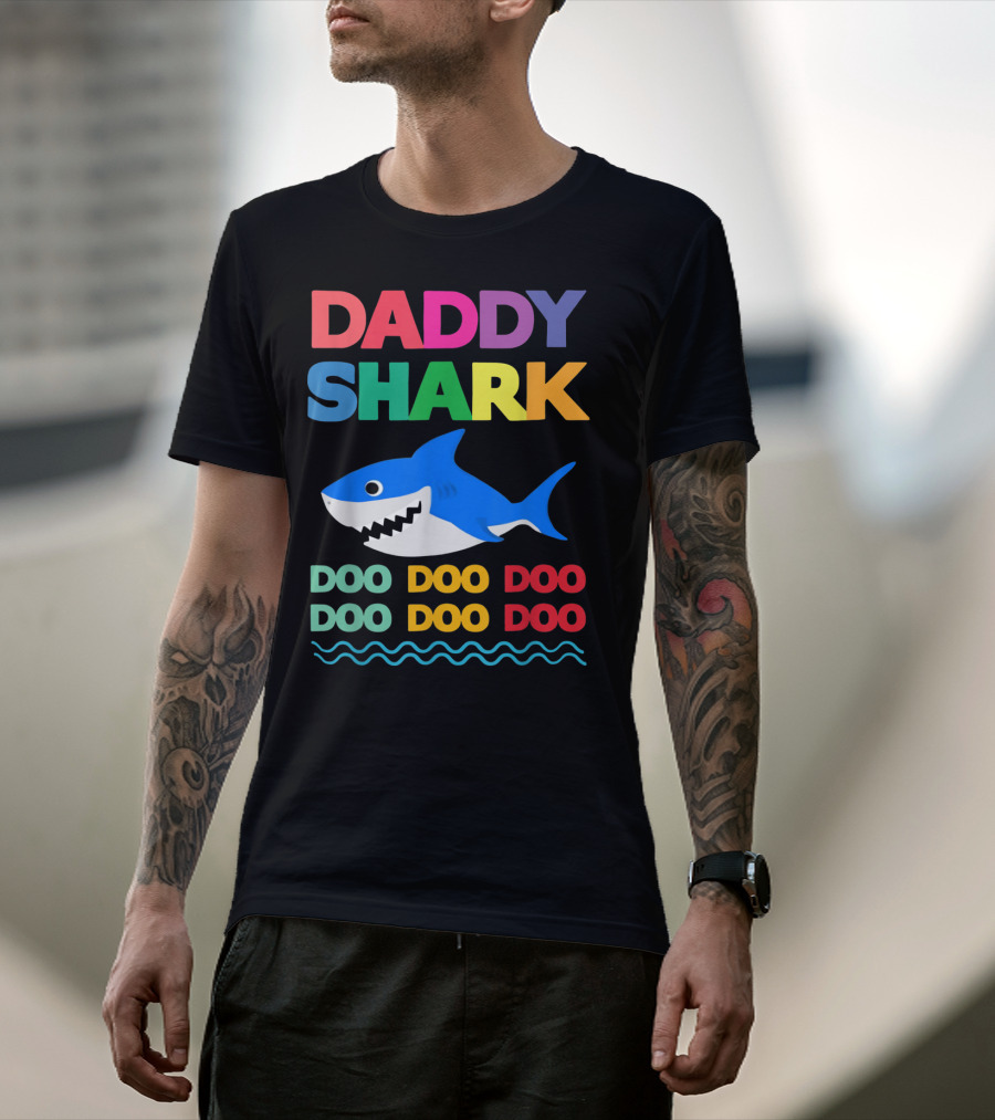 Daddy Shark Doo Doo Doo Baby Mommy Shark Funny Colorful Wave T-Shirt