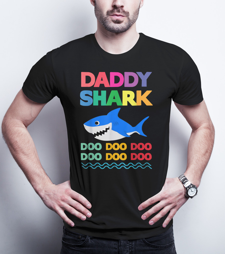 Daddy Shark Doo Doo Doo Baby Mommy Shark Funny Colorful Wave T-Shirt