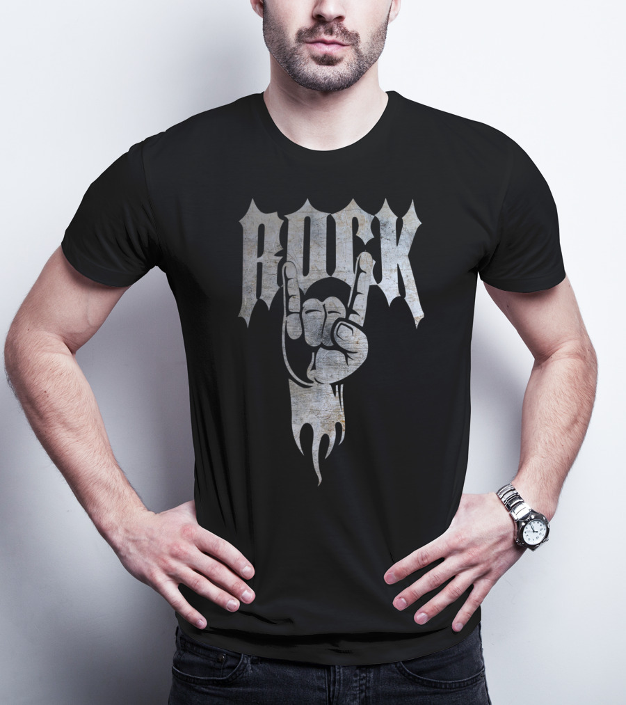 Distressed Metal Rock Hand Sign 80's T-Shirt