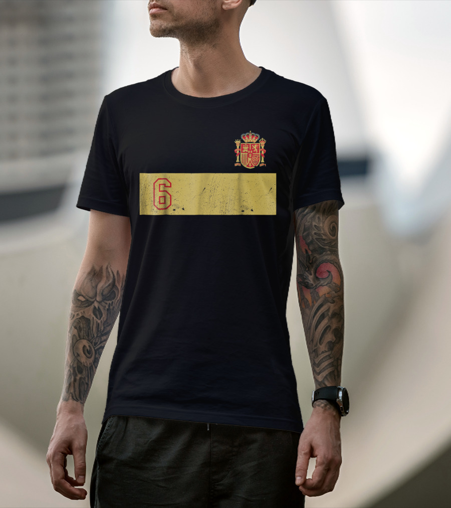 Espana Roja Futbol Camiseta Number 6 Crest T-Shirt
