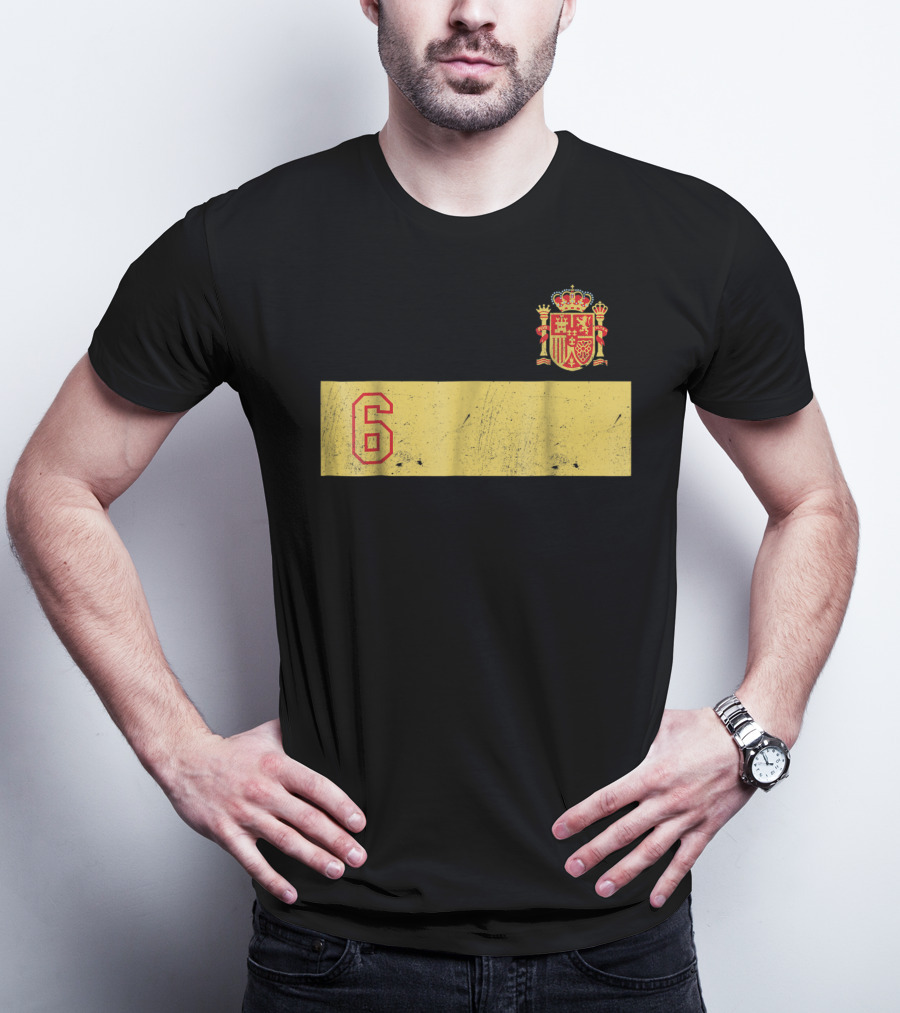 Espana Roja Futbol Camiseta Number 6 Crest T-Shirt