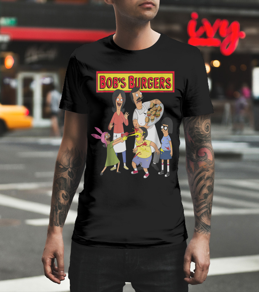 Bob's Burgers Family Fun Chaos With Burgers And Condiments T-Shirt