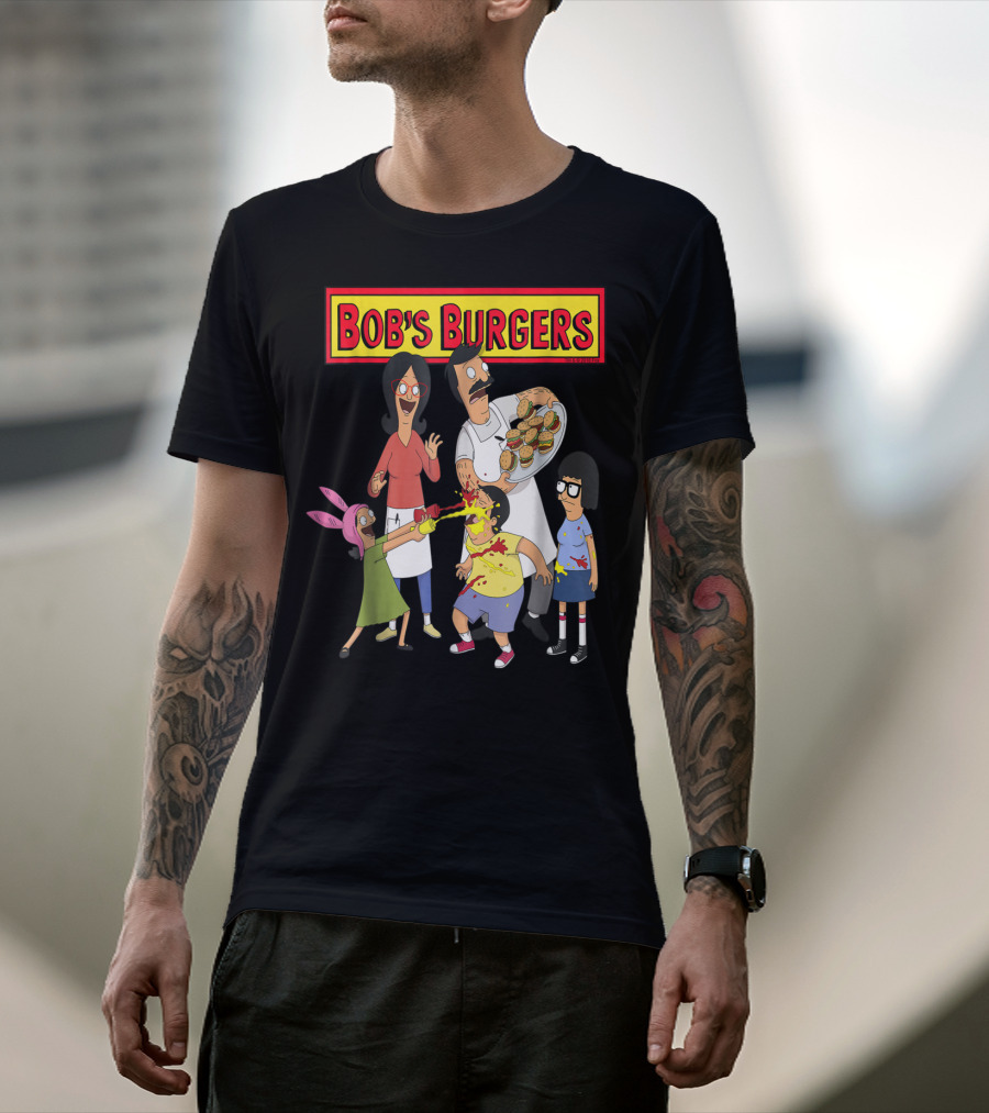 Bob's Burgers Family Fun Chaos With Burgers And Condiments T-Shirt