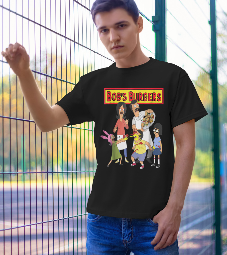 Bob's Burgers Family Fun Chaos With Burgers And Condiments T-Shirt