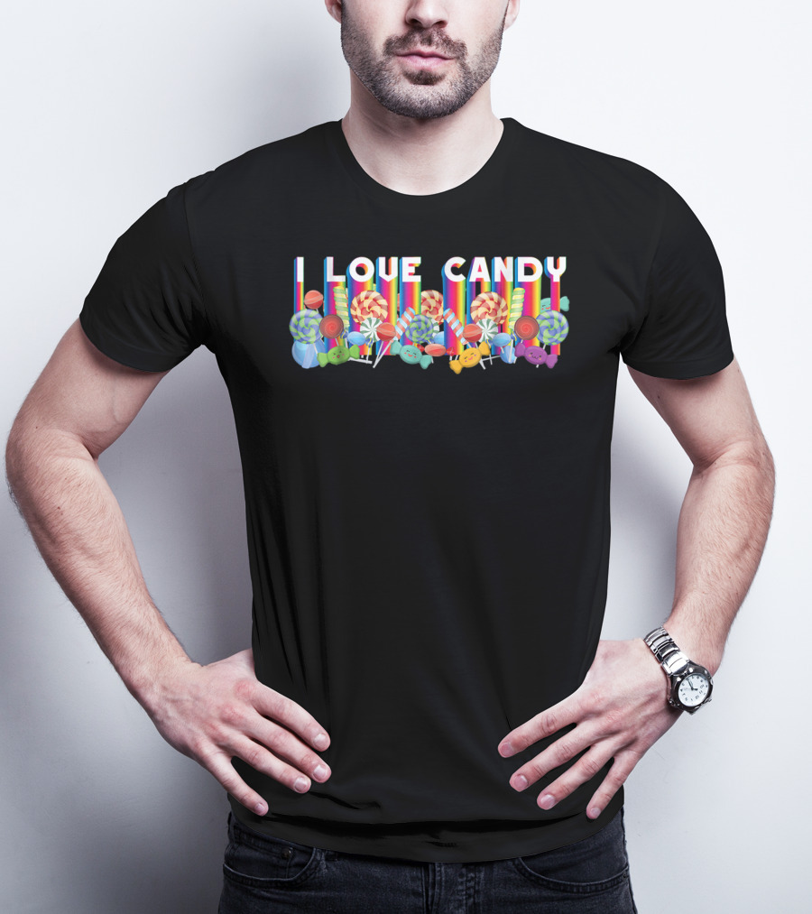 I Love Candy With Halloween Lollipops And Rainbow Candy Colors T-Shirt