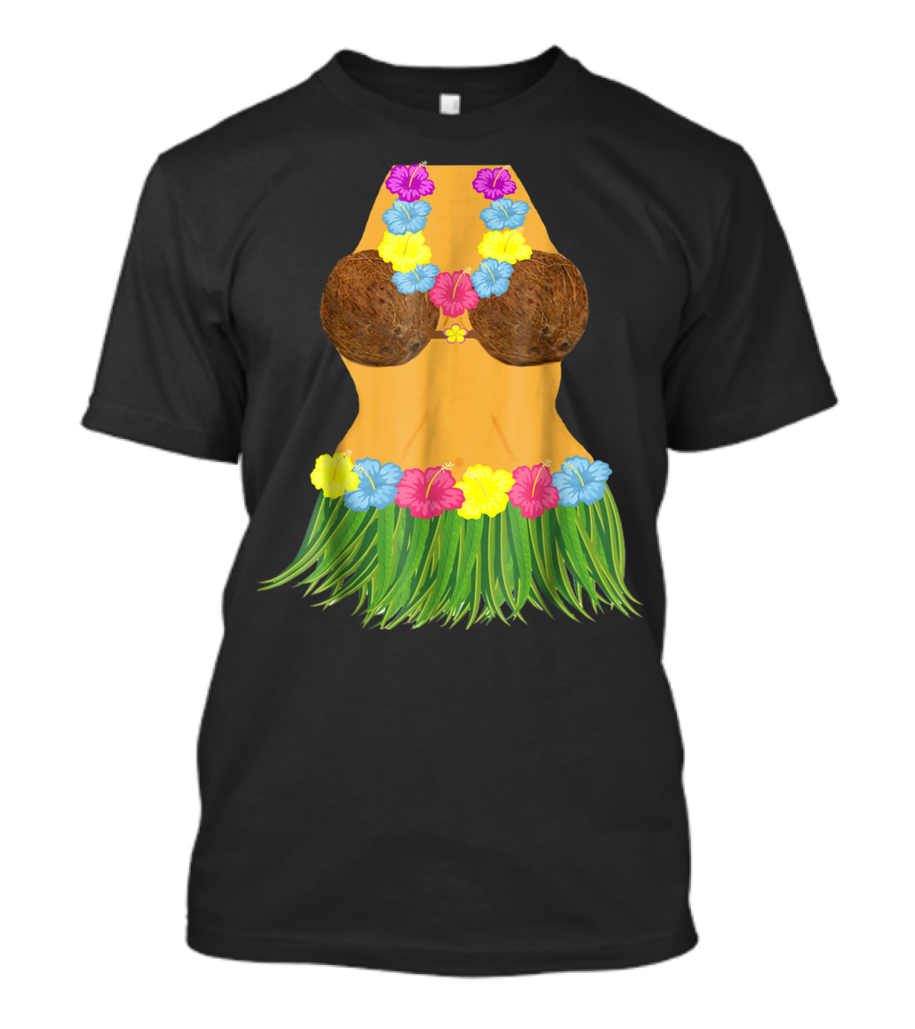 Coconut Bra Grass Skirt Lei Flowers Summer Tropical T-Shirt