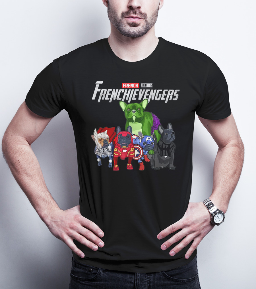 Frenchievengers French Bulldog Superhero Team Funny Dog T-Shirt