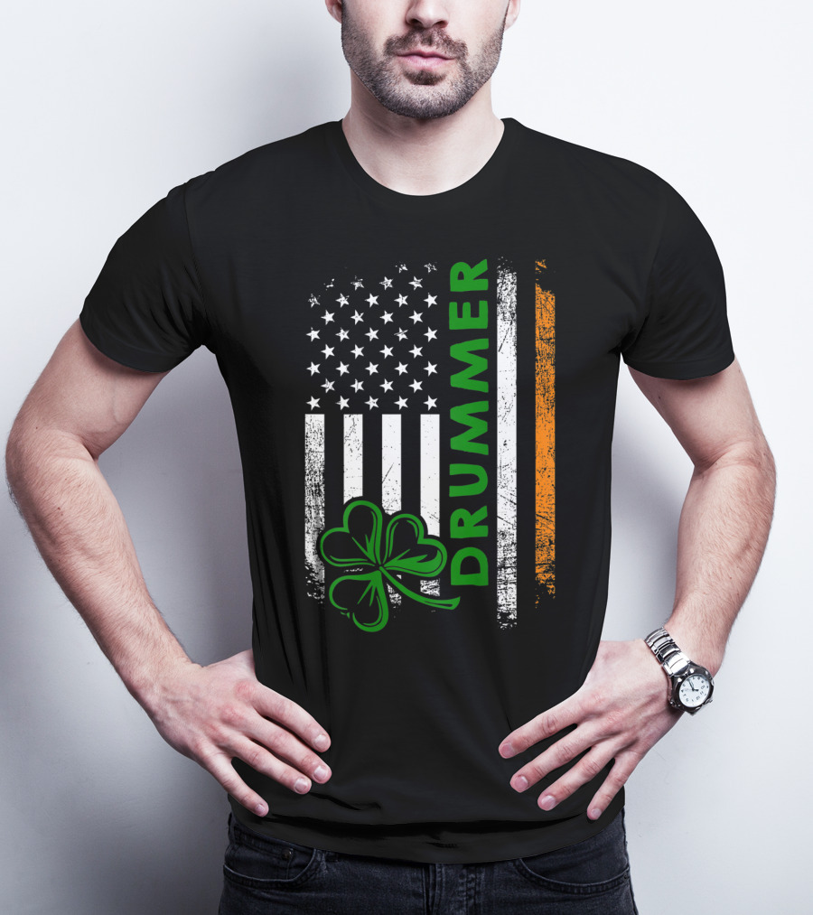 Drummer American Flag Shamrock Irish Drummer T-Shirt