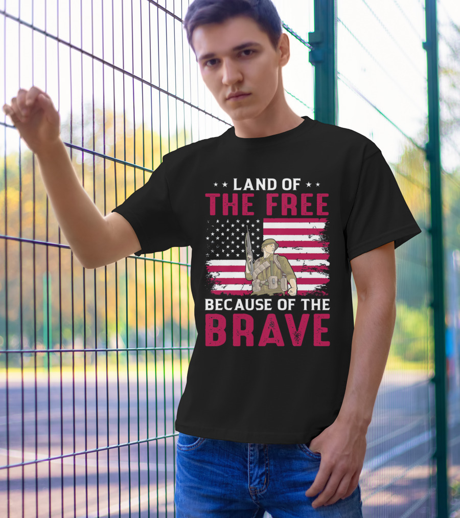 Land Of The Free Because Of The Brave American Flag Soldier T-Shirt