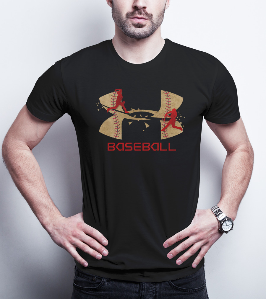 Under Armour Baseball Logo With Players And Baseball Stitching T-Shirt