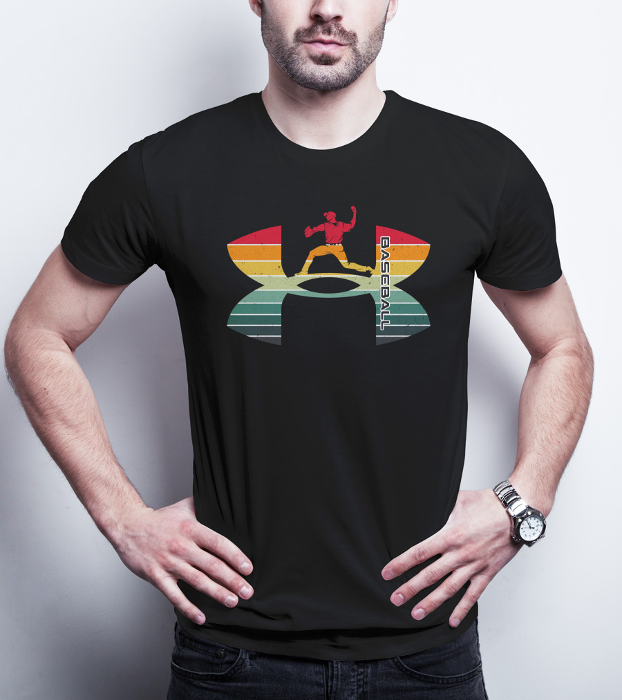 Under Armour Baseball Rainbow Pitcher Retro Vintage T-Shirt