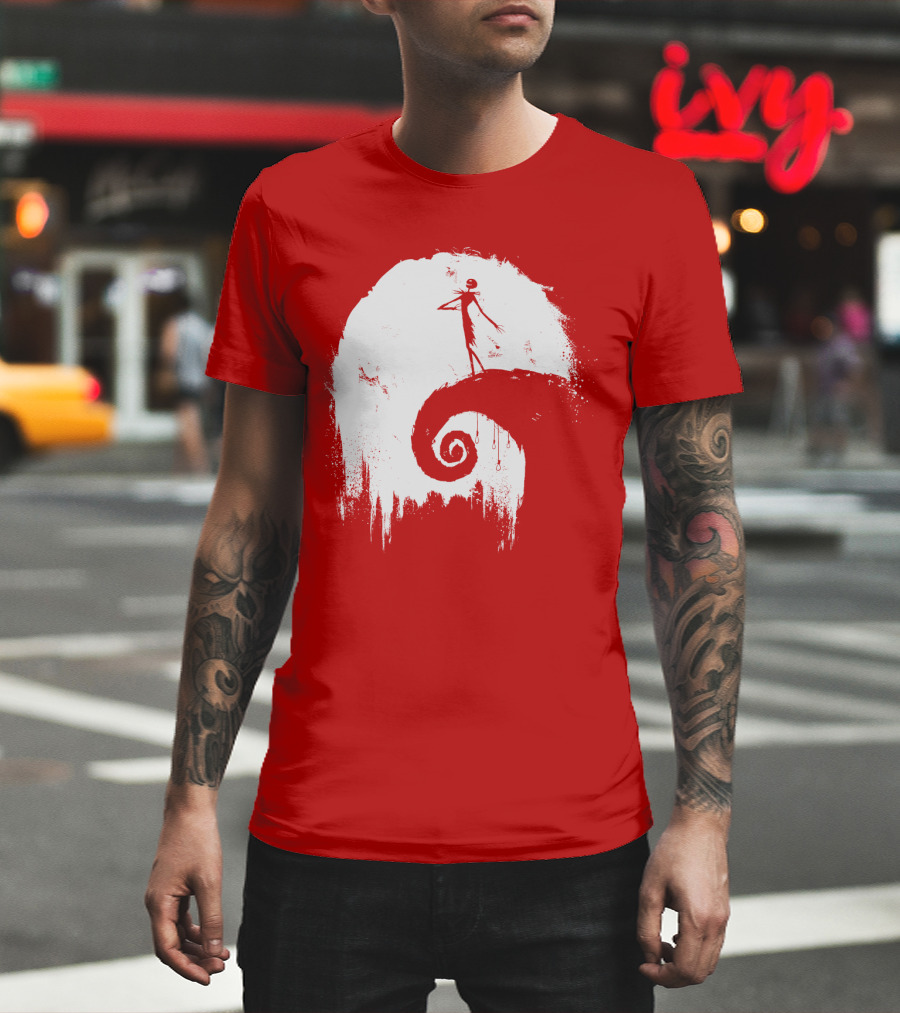 The Nightmare Before Christmas Spooky Red Hilltop Scene All Hallow's Eve T-Shirt