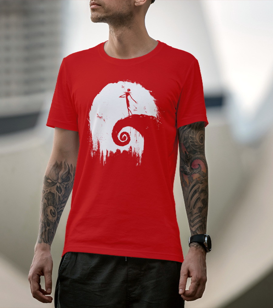 The Nightmare Before Christmas Spooky Red Hilltop Scene All Hallow's Eve T-Shirt