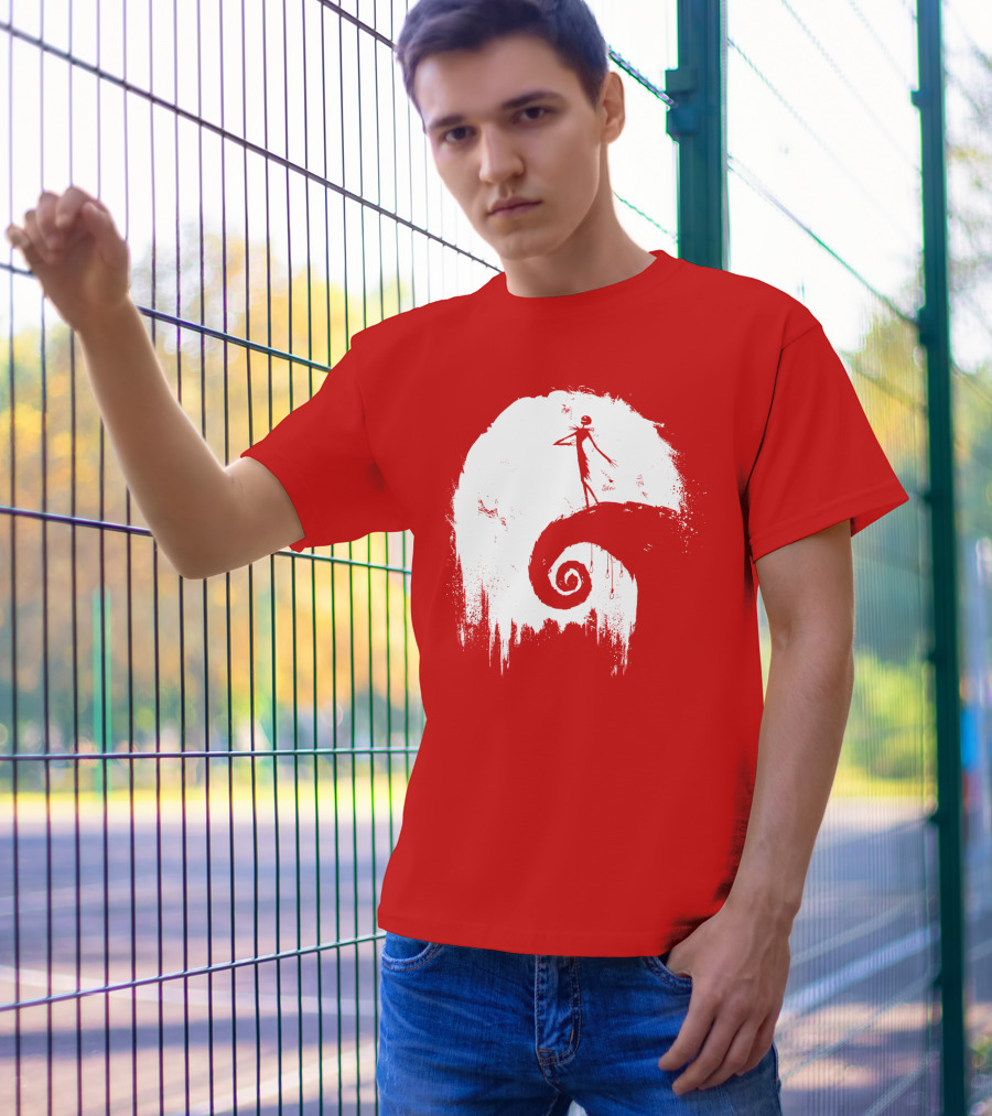 The Nightmare Before Christmas Spooky Red Hilltop Scene All Hallow's Eve T-Shirt